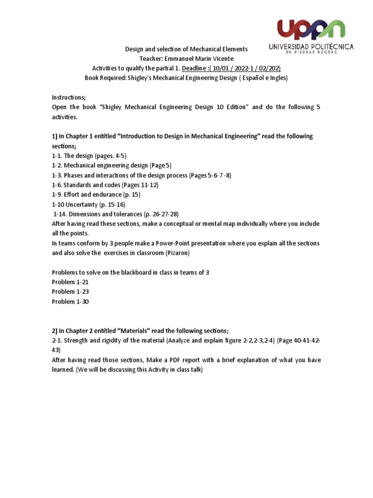 Mechanical Design Elements Activities | PDF | Engineering Design ...
