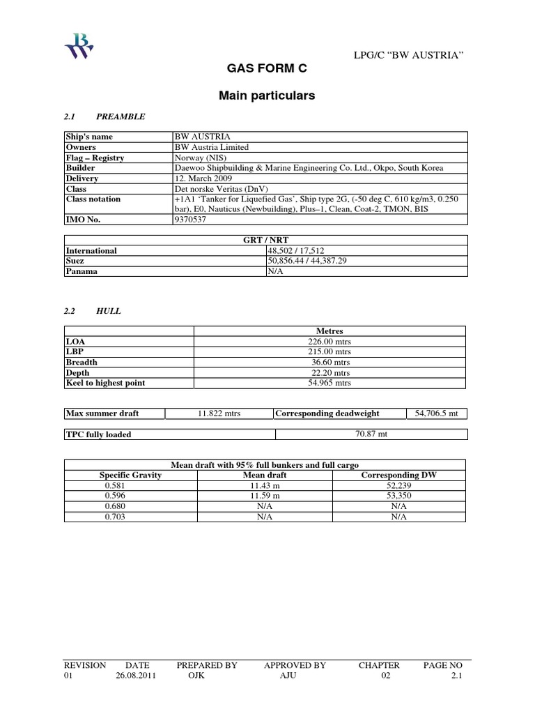 Gas Form C Main Particulars: 2.1 Preamble | PDF | Liquefied Petroleum ...