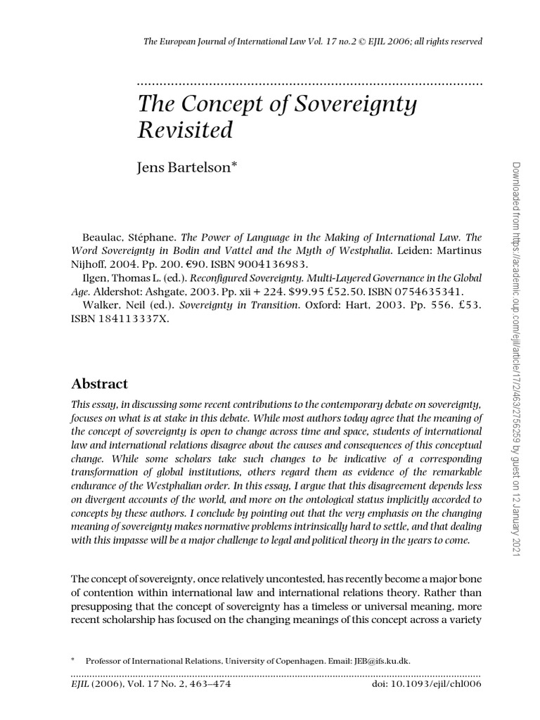 The Concept of Sovereignty Revisited, The European Journal of ...