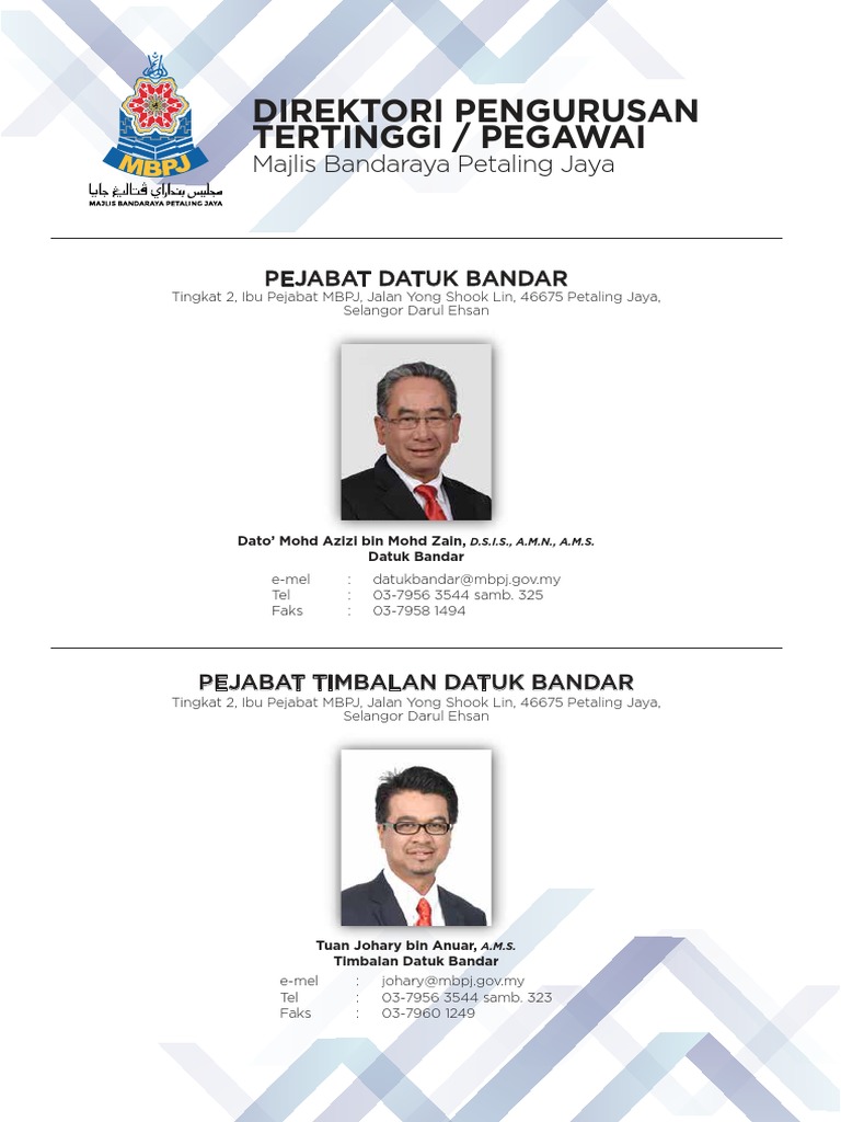 Direktori Pegawai Dan Pengurusan Tertinggi MBPJ Website MBPJ 2018 | PDF