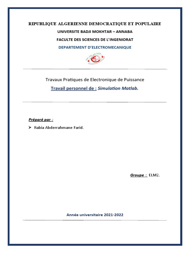 TP Simulation Matlab | Download Free PDF | Computer Engineering | Electronics