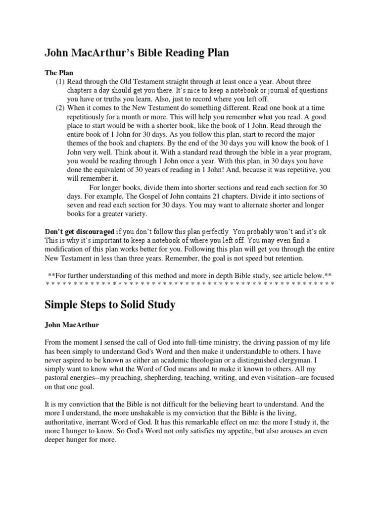 John Macarthur'S Bible Reading Plan | PDF | Bible | New Testament