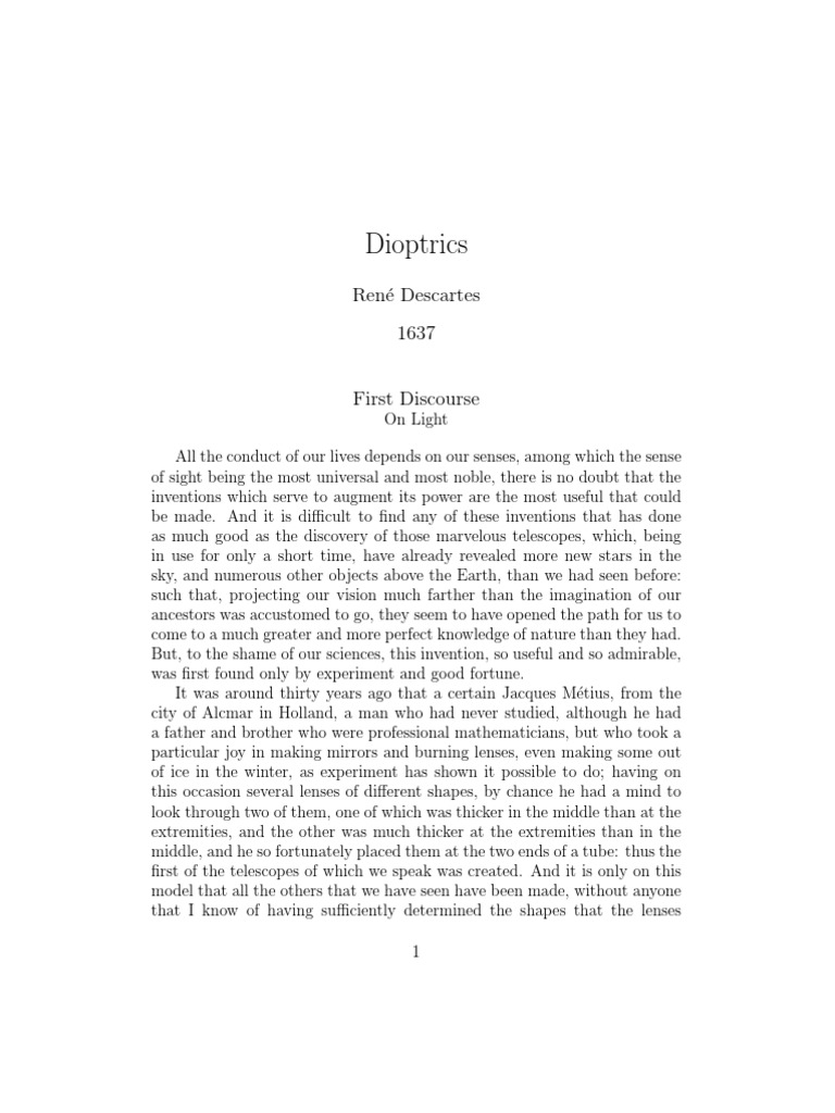 Descartes Dioptrique | PDF | Refraction | Eye