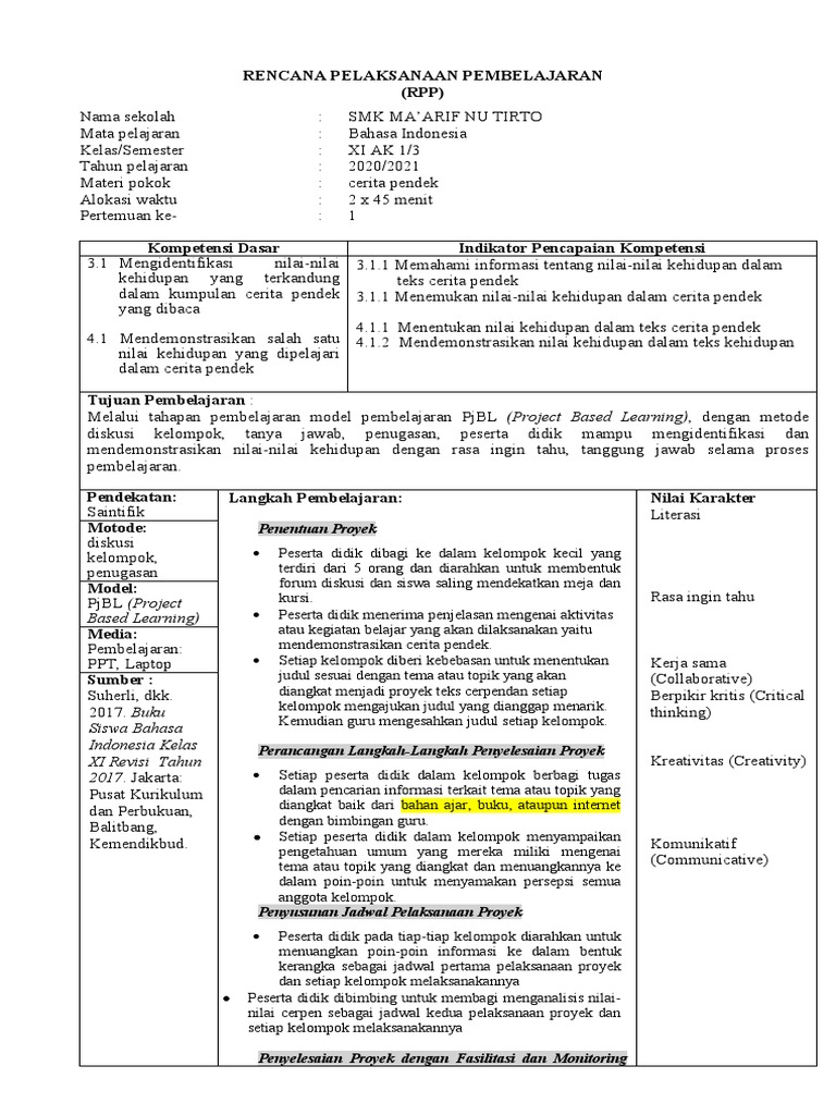 Format RPP PJBL | PDF