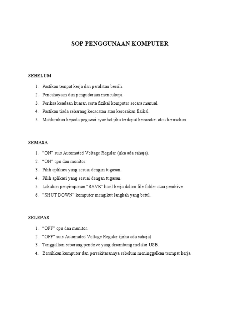 SOP Penggunaan Komputer yang Betul | PDF