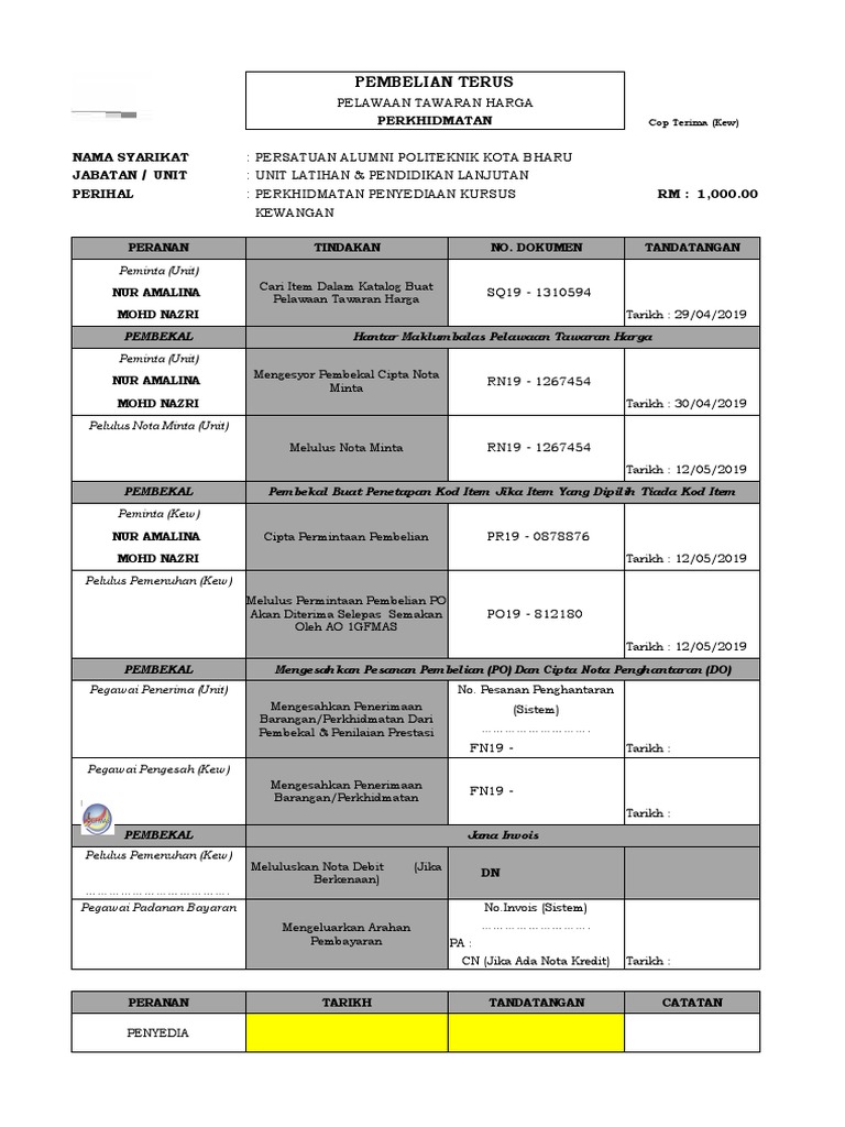 BORANG Pergerakan Ep Pembelian Terus Contohtu | PDF