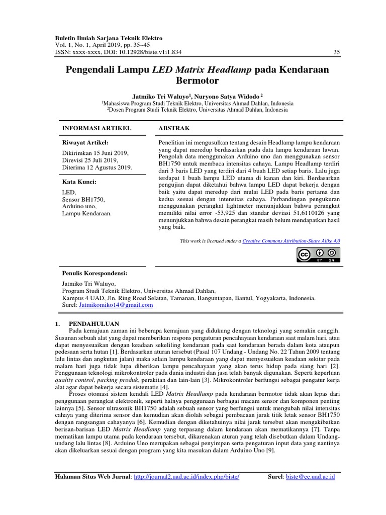 Pengendali Lampu LED Matrix Headlamp Pada Kendaraa | PDF