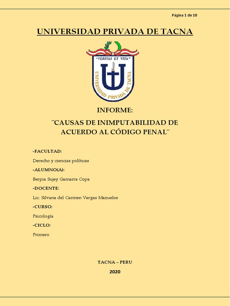Causas de Inimputabilidad de Acuerdo Al Código Penal | PDF | Derecho ...
