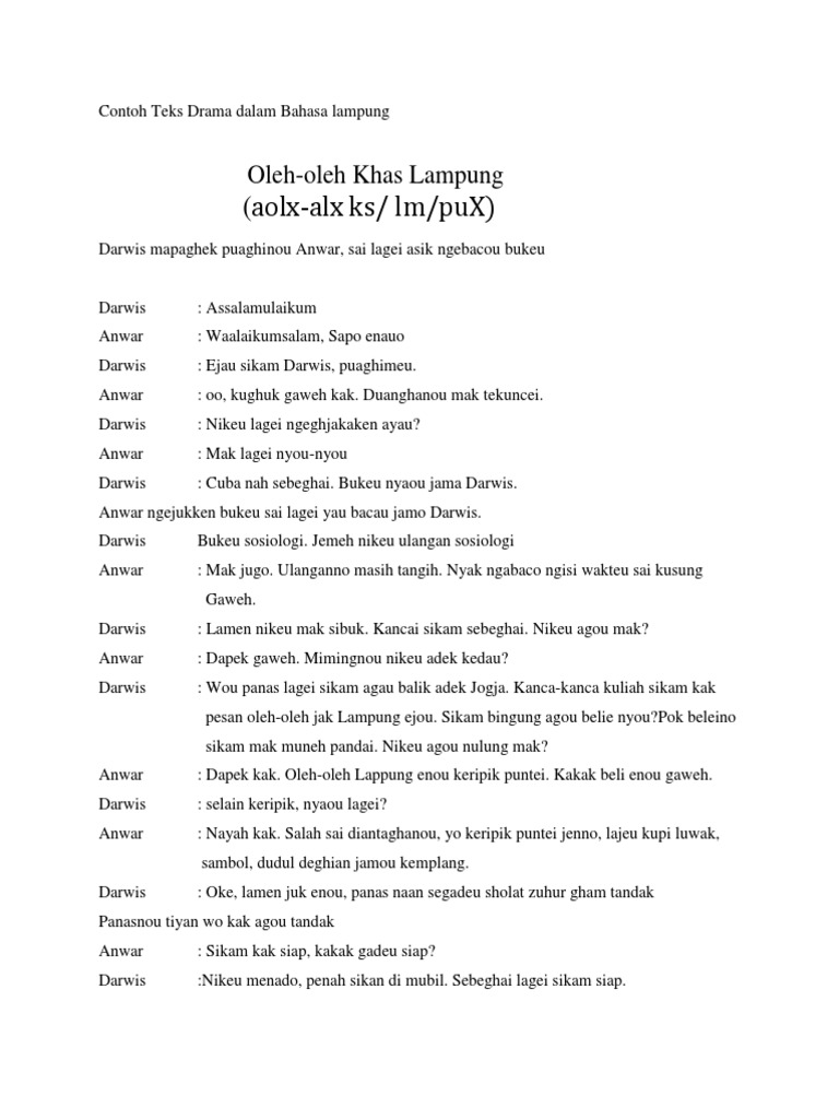 Contoh Teks Drama Dalam Bahasa Lampung | PDF
