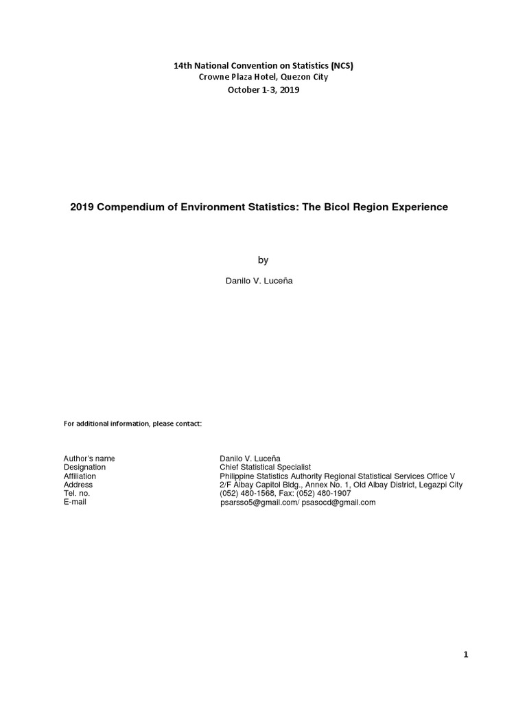Bicol Region Environment Statistics 2019 | PDF | Sustainability ...