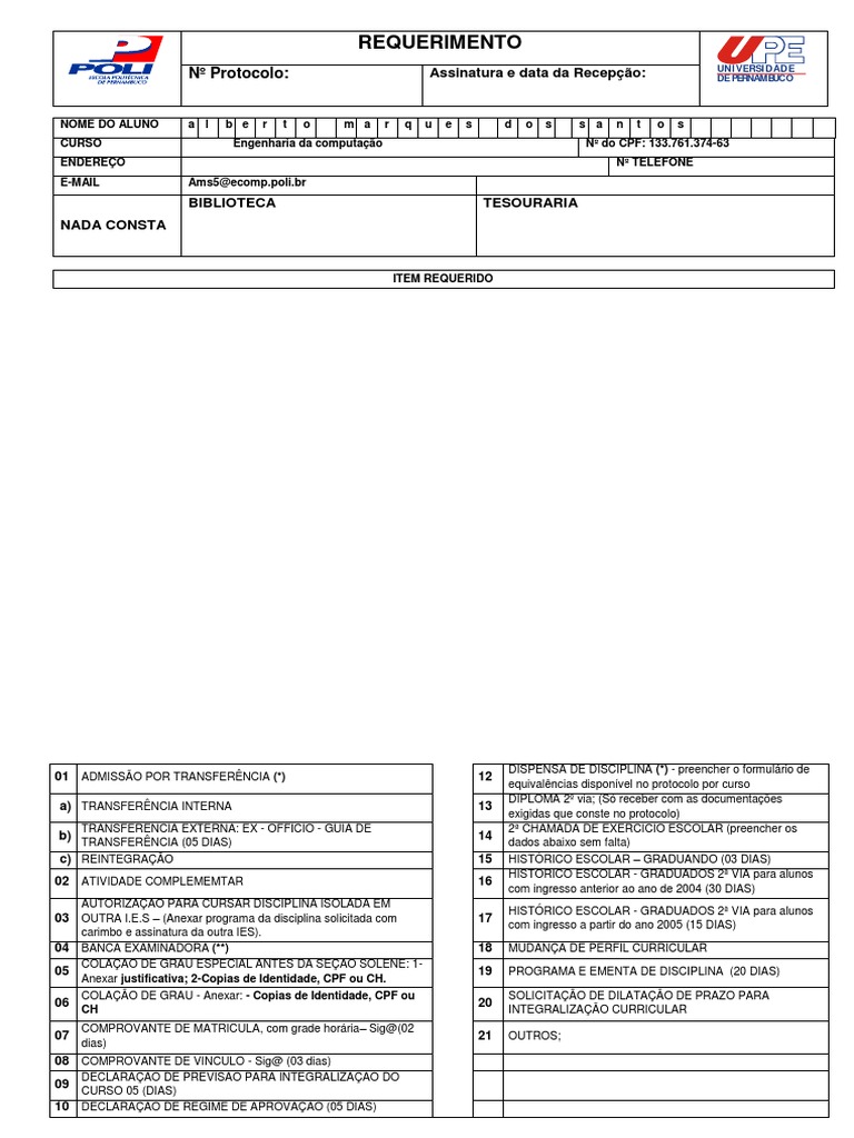 Formulario de Requerimento | PDF
