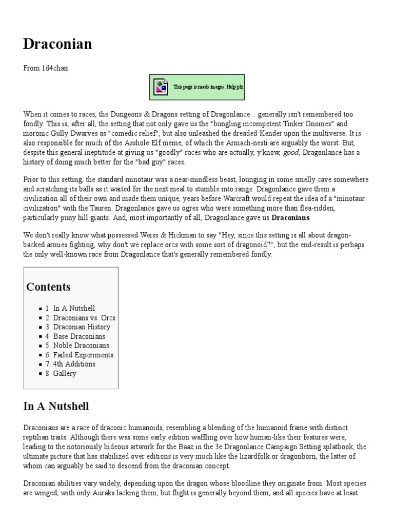 Draconian: This Page Is Needs Images. Help PLZ | PDF | Dragonlance