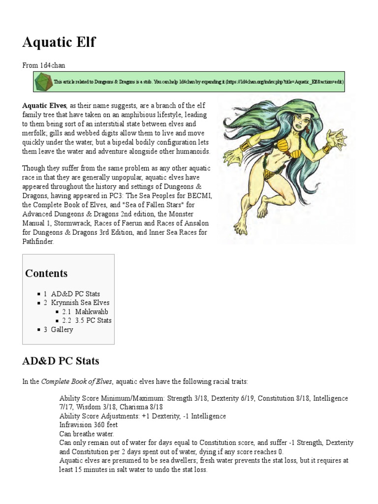 Aquatic Elf - 1d4chan | PDF | Elf (Dungeons & Dragons) | D20 System