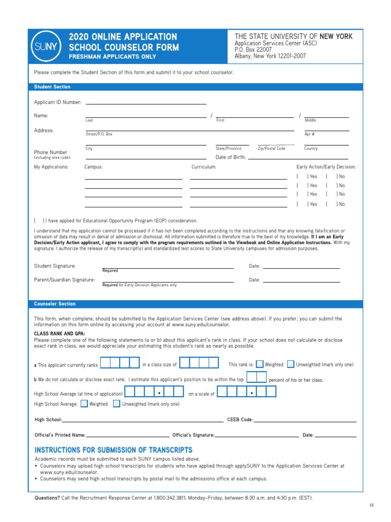 SUNY School Counselor Application Form | PDF | University And College ...