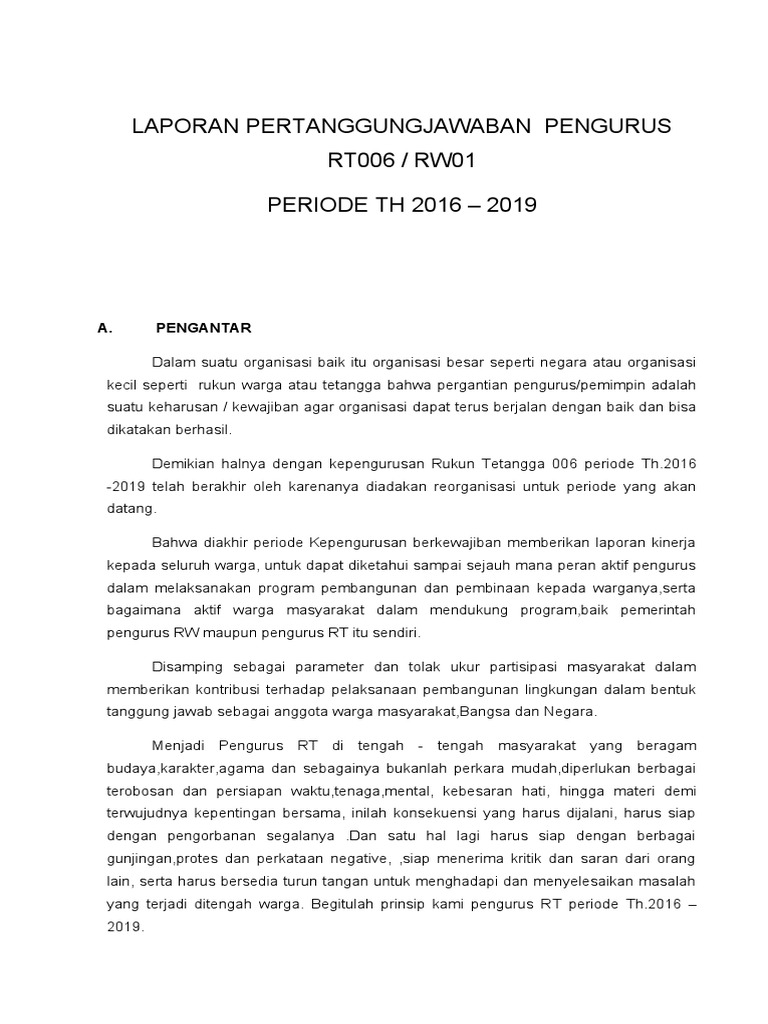 Laporan Pertanggungjawaban Pengurus RT | PDF