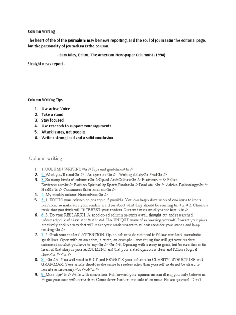 Column Writing Tips 2 | PDF | Journalism | News