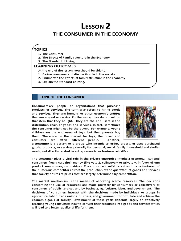 Lesson 2 Consumer Education | PDF | Consumers | Standard Of Living