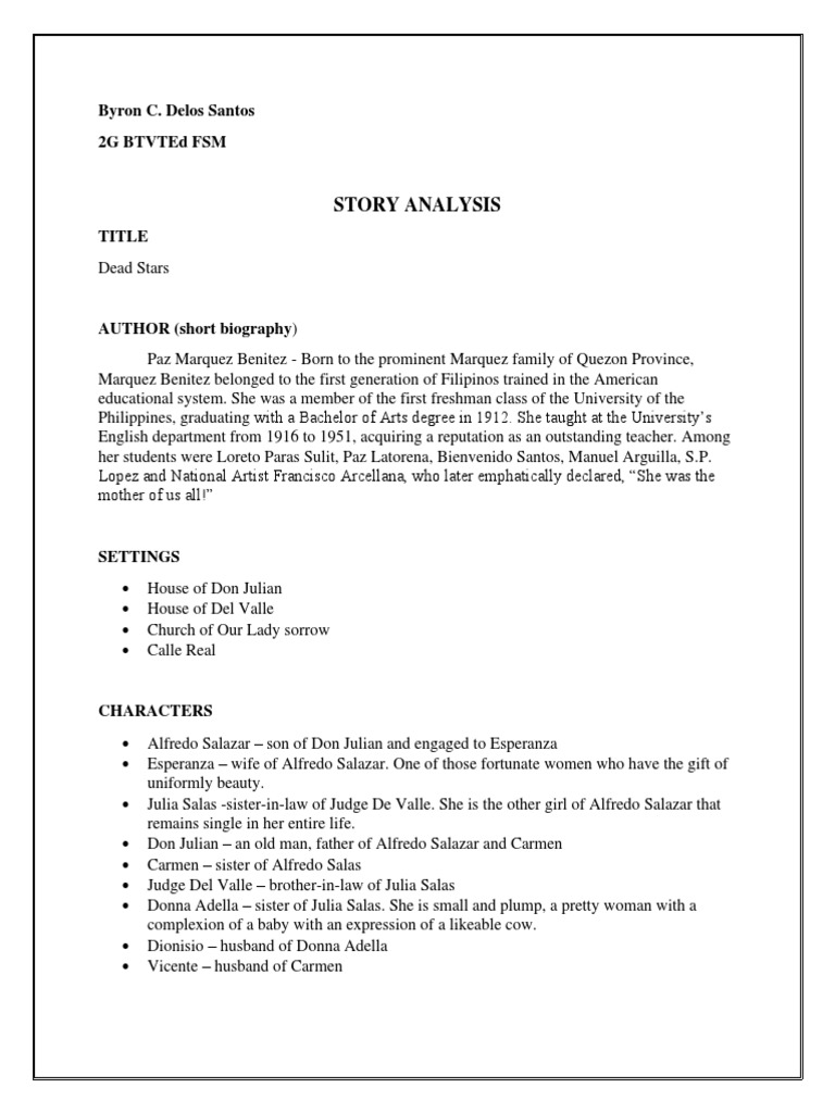 Analysis of "Dead Stars" by Paz Marquez Benitez | PDF