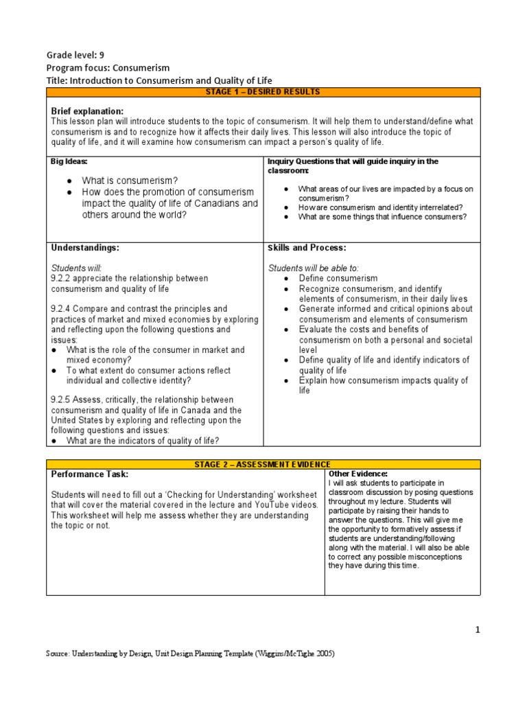 Consumerism - Lesson Plan 1 | PDF | Consumerism | Lesson Plan