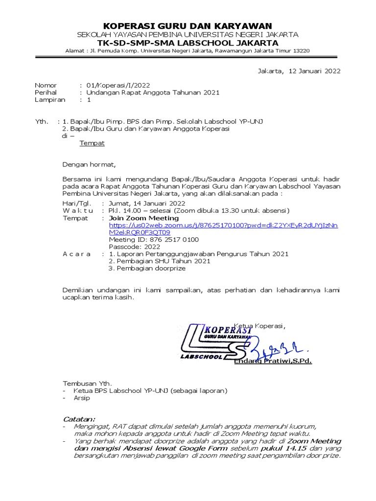 Surat Undangan RAT 2021 | PDF