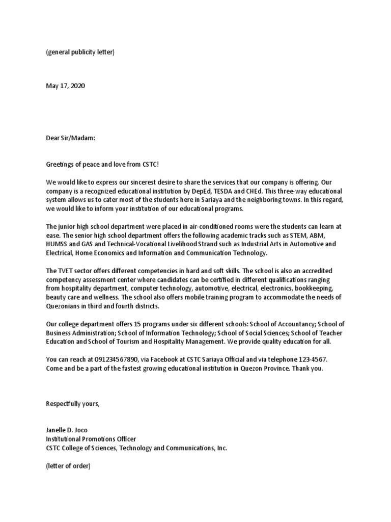 Joco Janelle Business Letters | PDF