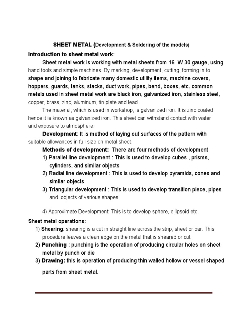 Sheet Metal (Introduction To Sheet Metal Work:: Development & Soldering ...