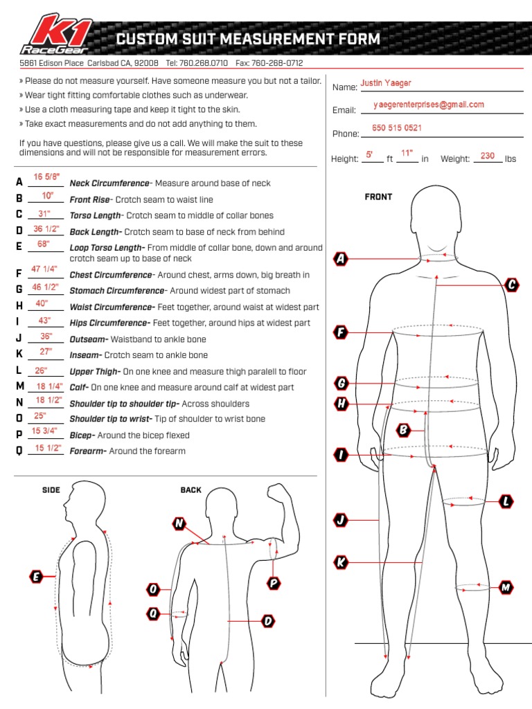Measurement Form 2018 | PDF | Seam (Sewing) | Waist