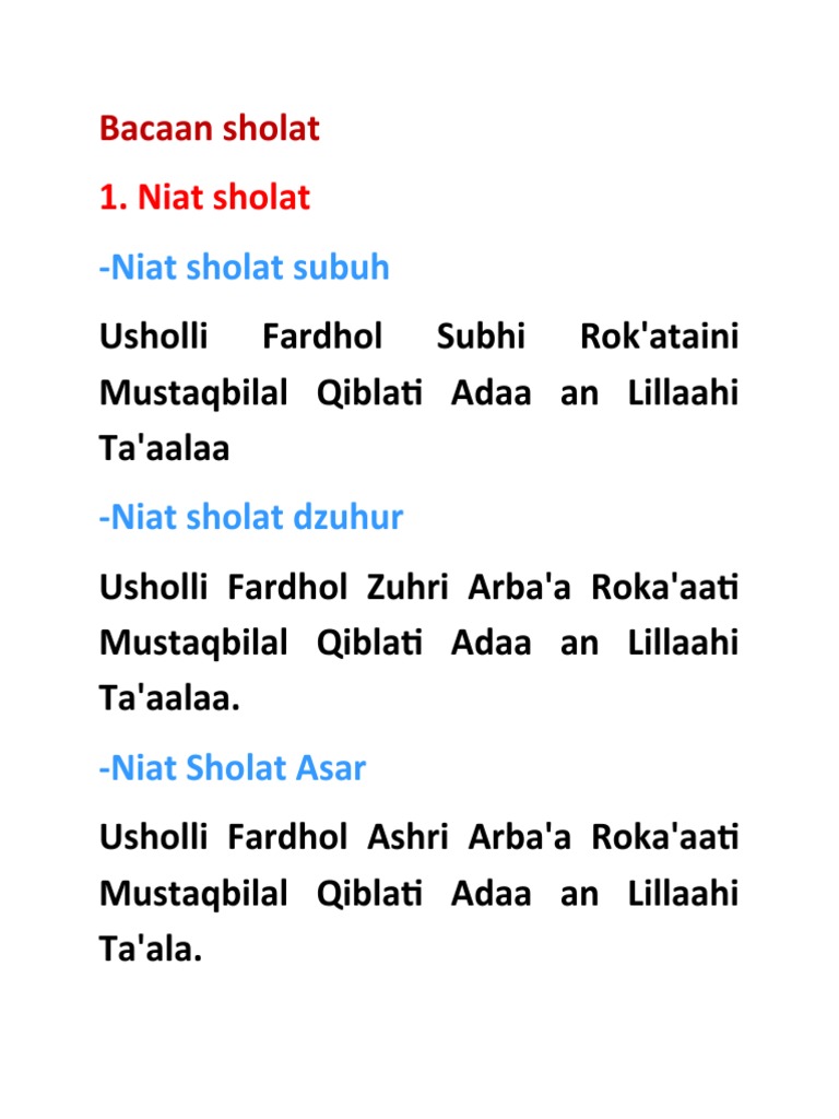 Bacaan Sholat Lengkap dalam Bahasa Indonesia | PDF