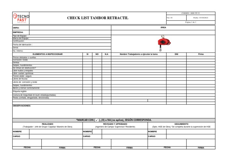 HSE-TF-F-53 Check List de Tambor Retractil | PDF
