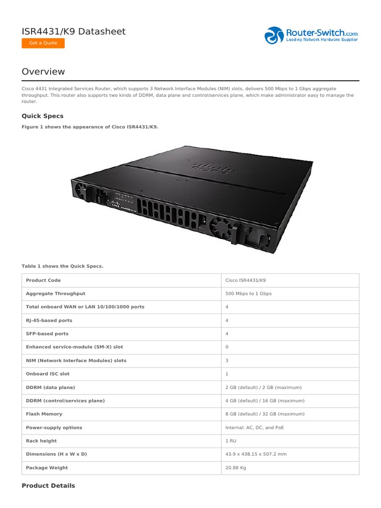ISR4431/K9 Datasheet: Quick Specs | PDF | Power Supply | Alternating ...
