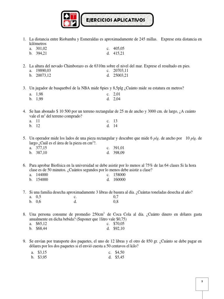 Ejercicios de Conversiones. | PDF | Metrología | Unidades de medida
