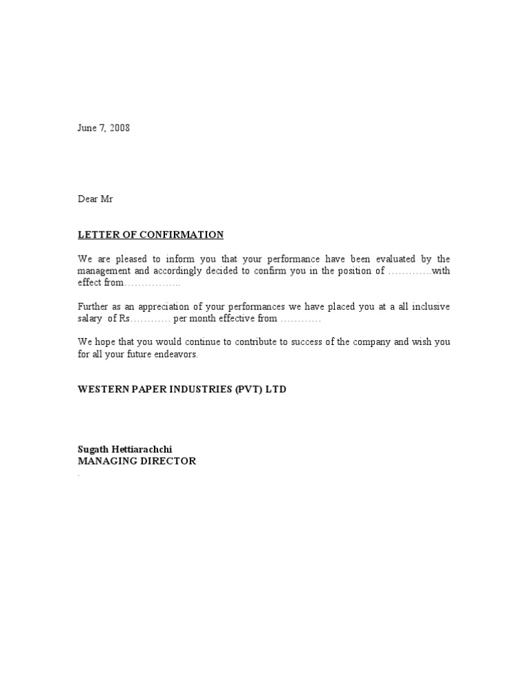 Job Confirmation Letter Template | PDF