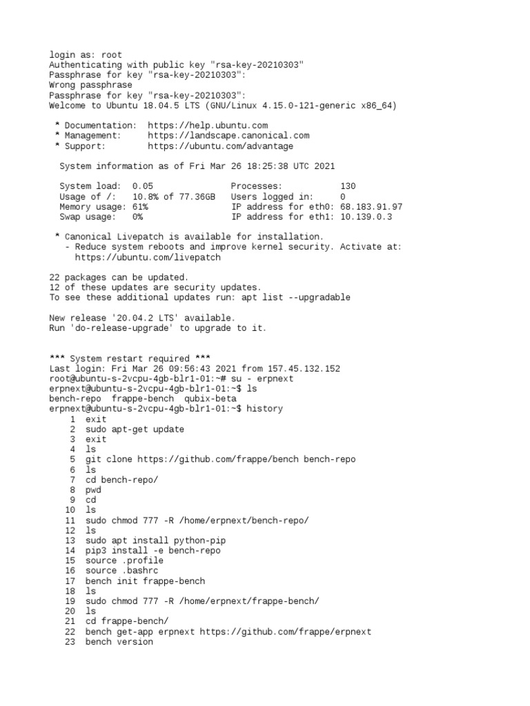 ERPNext Installation and Setup Guide | PDF | Computer Science | Linux