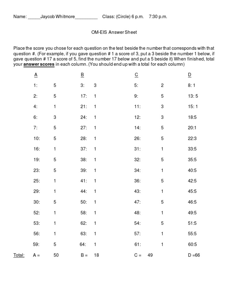 OM - EIS Answer Sheet | PDF