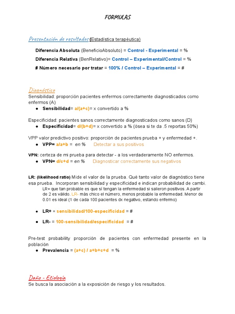 Fórmulas EBM | PDF | Sensibilidad y especificidad | Diagnostico medico