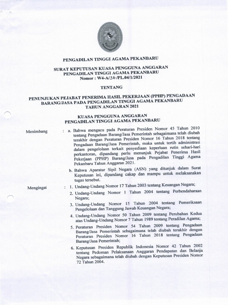 36 - SK Penunjukan Pejabat Penerima Hasil Pekerjaan (PPHP) Pengadaan ...