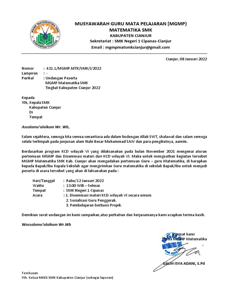 Undangan MGMP Matematika SMK Cianjur | PDF