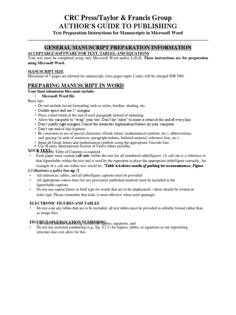 CRC Press/Taylor & Francis Group Author'S Guide To Publishing | PDF ...