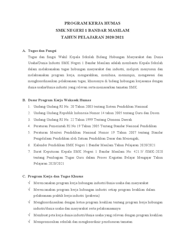 Program Kerja Waka Humas | PDF