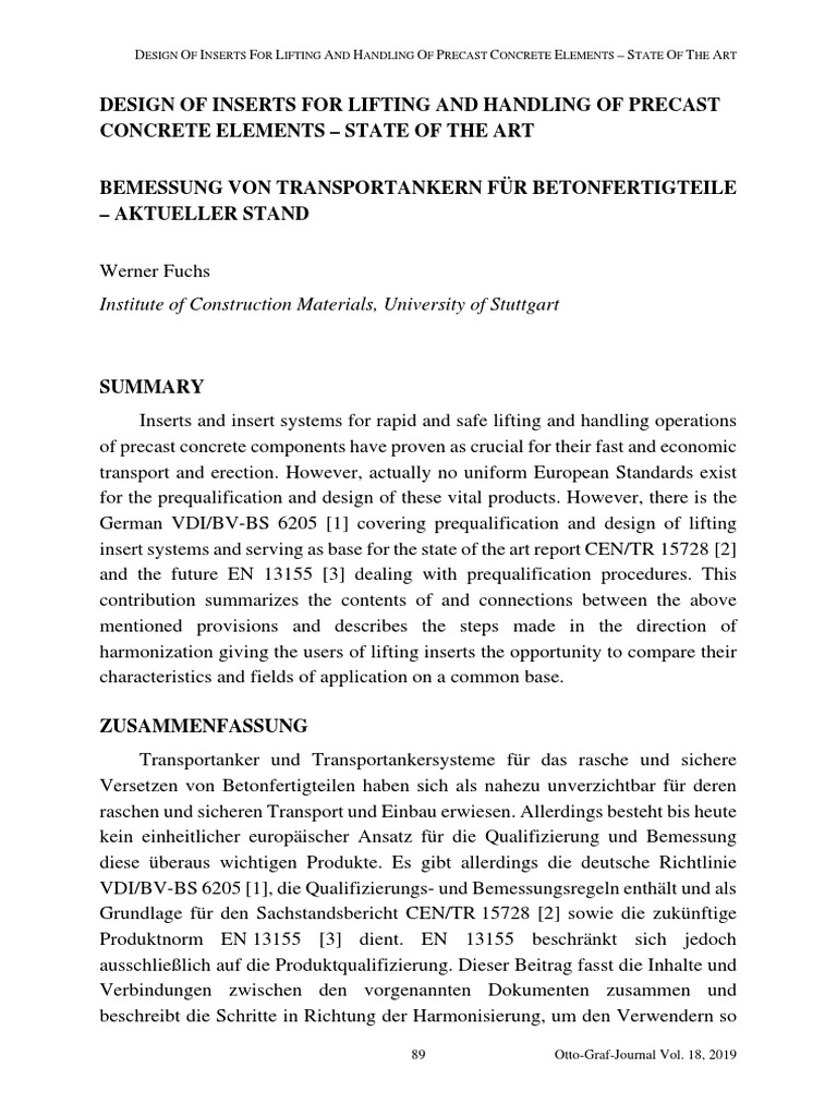 Design of Inserts For Lifting and Handling of Precast Concrete Elements ...
