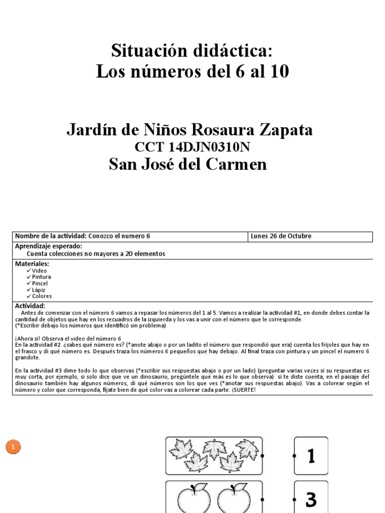 Semana 6 - Los Números Del 6 Al 10 | PDF