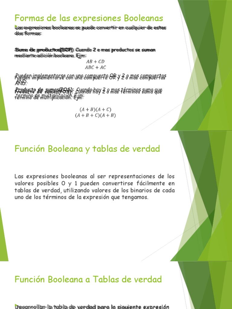 Formas de Las Expresiones Booleanas | PDF | Enseñanza de matemática | Álgebra de Boole
