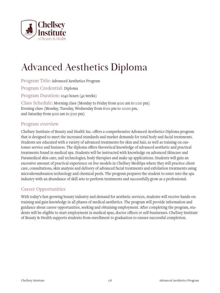 Advanced Aesthetics Diploma: Program Title: Program Credential: Program ...