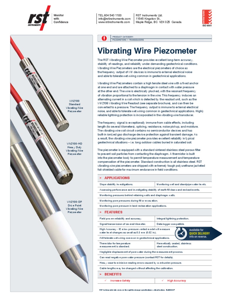 Vibrating Wire Piezometer: TEL 604 540 1100 RST Instruments Ltd. 11545 ...