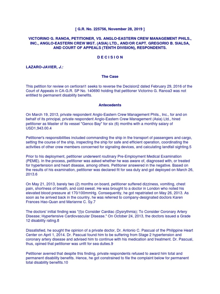 Ranoa VS Anglo Eastern | Download Free PDF | Hypertension | Employment