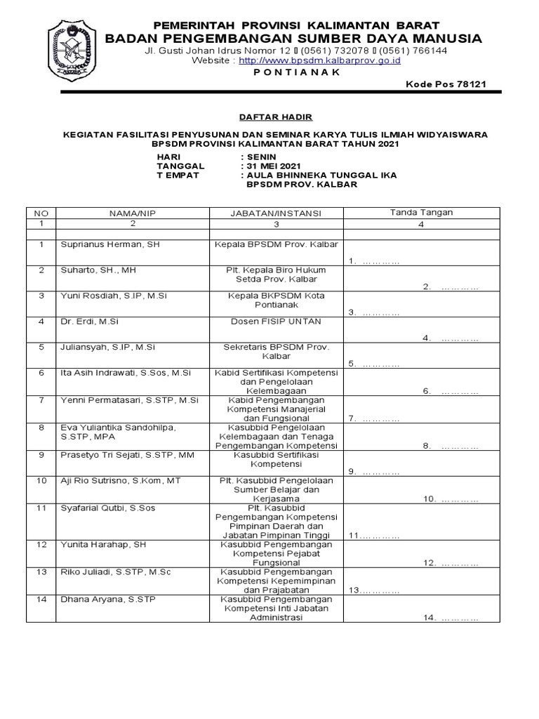 Daftar Hadir Seminar Kti | PDF