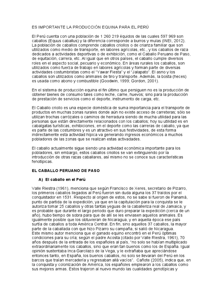 Es Importante La Producción Equina para El Perú | PDF | Caballos | Burro
