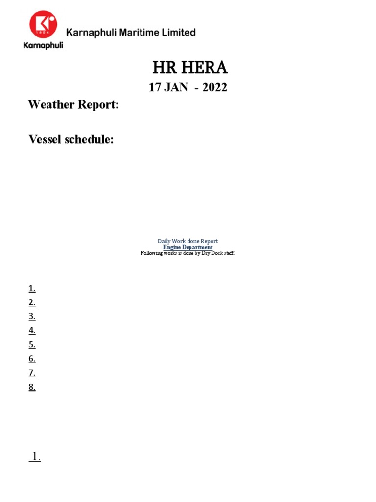 Work Done Report by Engine Department | PDF