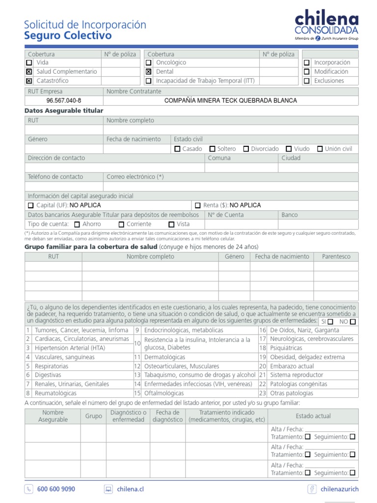 2b. Formulario Seguro Complementario - Chilena Consolidada | PDF ...