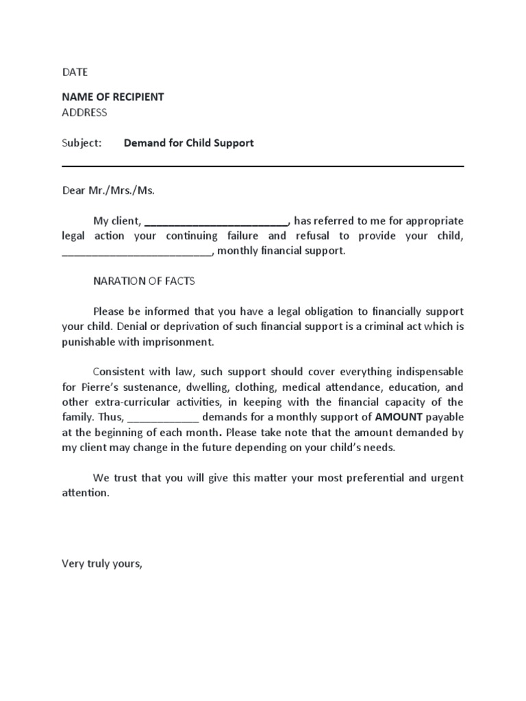 Draft Demand Letter For Support | PDF | Business | Finance & Money ...